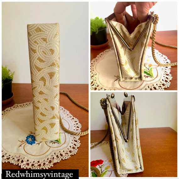 1960s Vintage Gold & White Brocade Handbag / Gold Met… - Gem