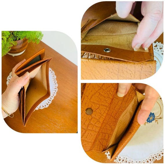 Vintage 1960s Tan Unisex Leather Pattern Wallet/ NOS/… - Gem