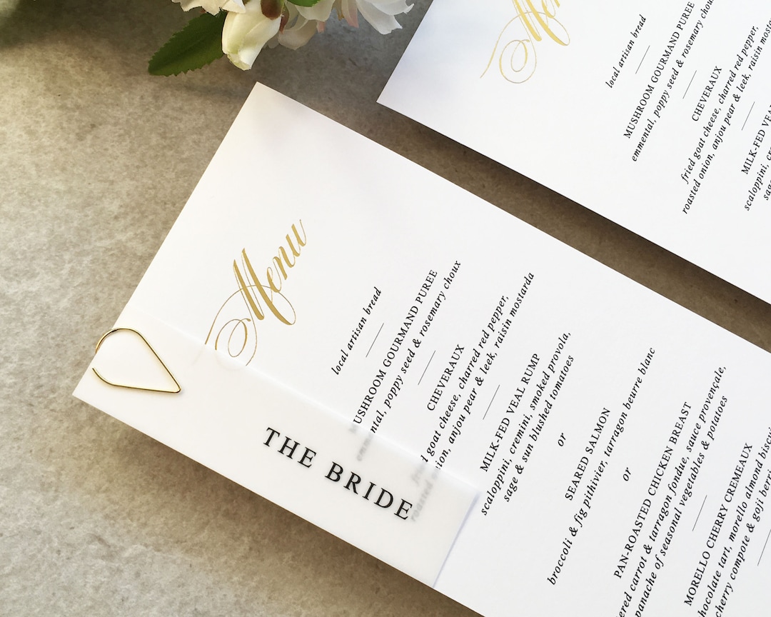 Carte de menu de mariage Cassandra - menus de mariage - menu de mariage ...