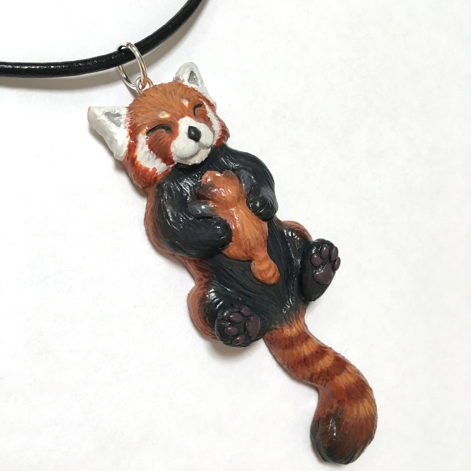 Red Panda Necklace Polymer Clay Red Panda Charm Mother and - Etsy
