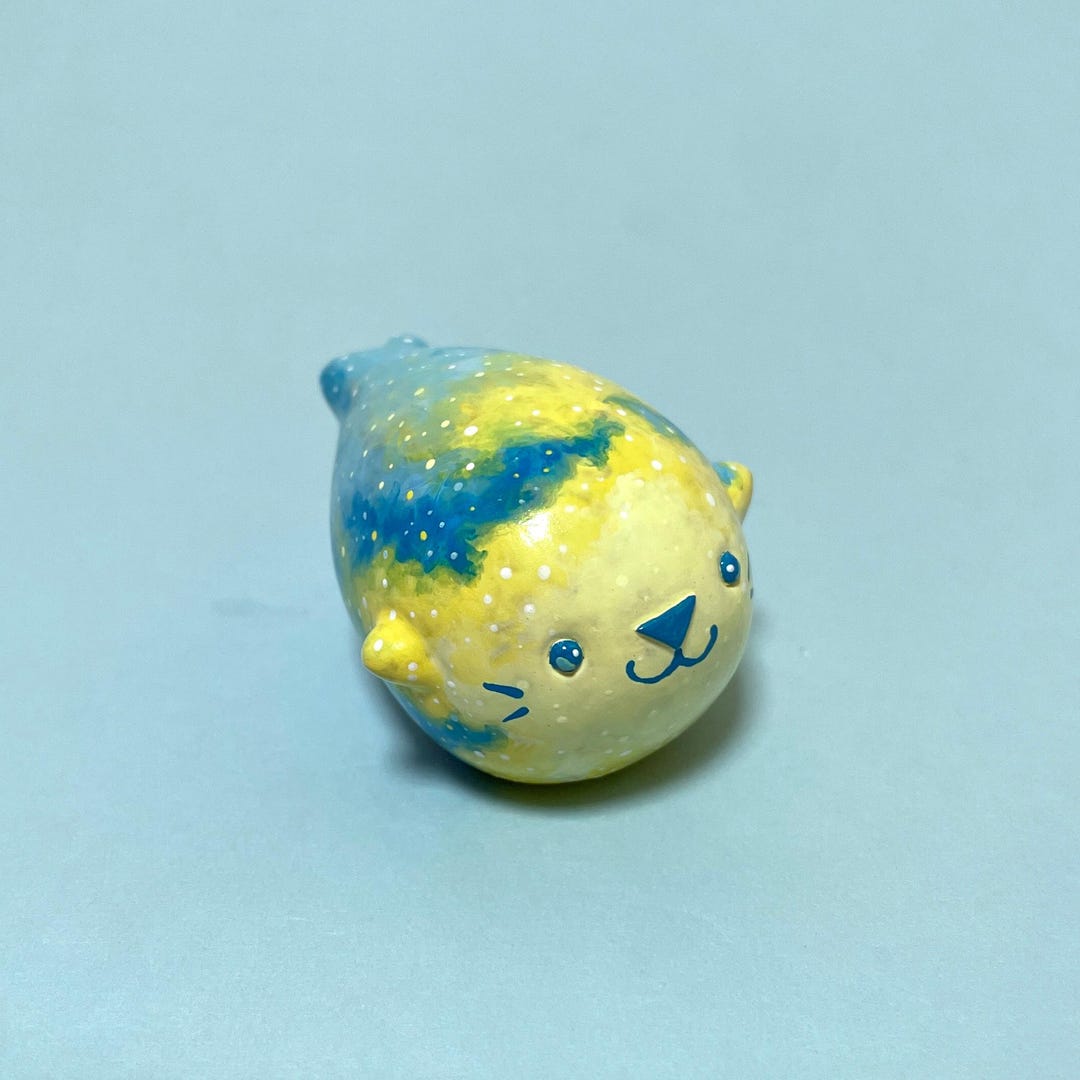 Blue & Yellow Space Seal Figurine, Handpainted Galaxy - Etsy