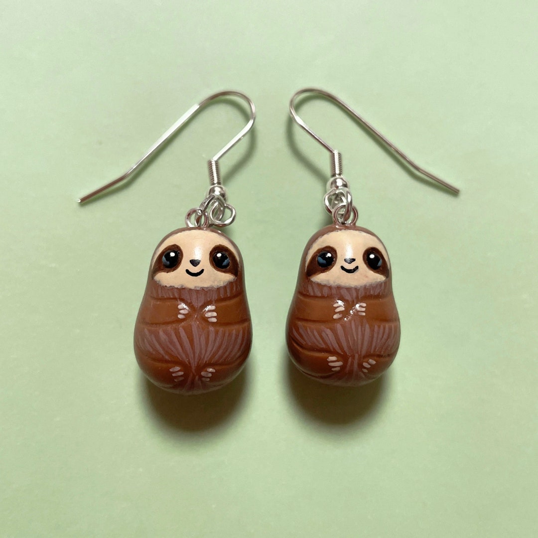 Kawaii Sloth Earrings, Cute Polymer Clay Animal Charms, Baby Sloth ...
