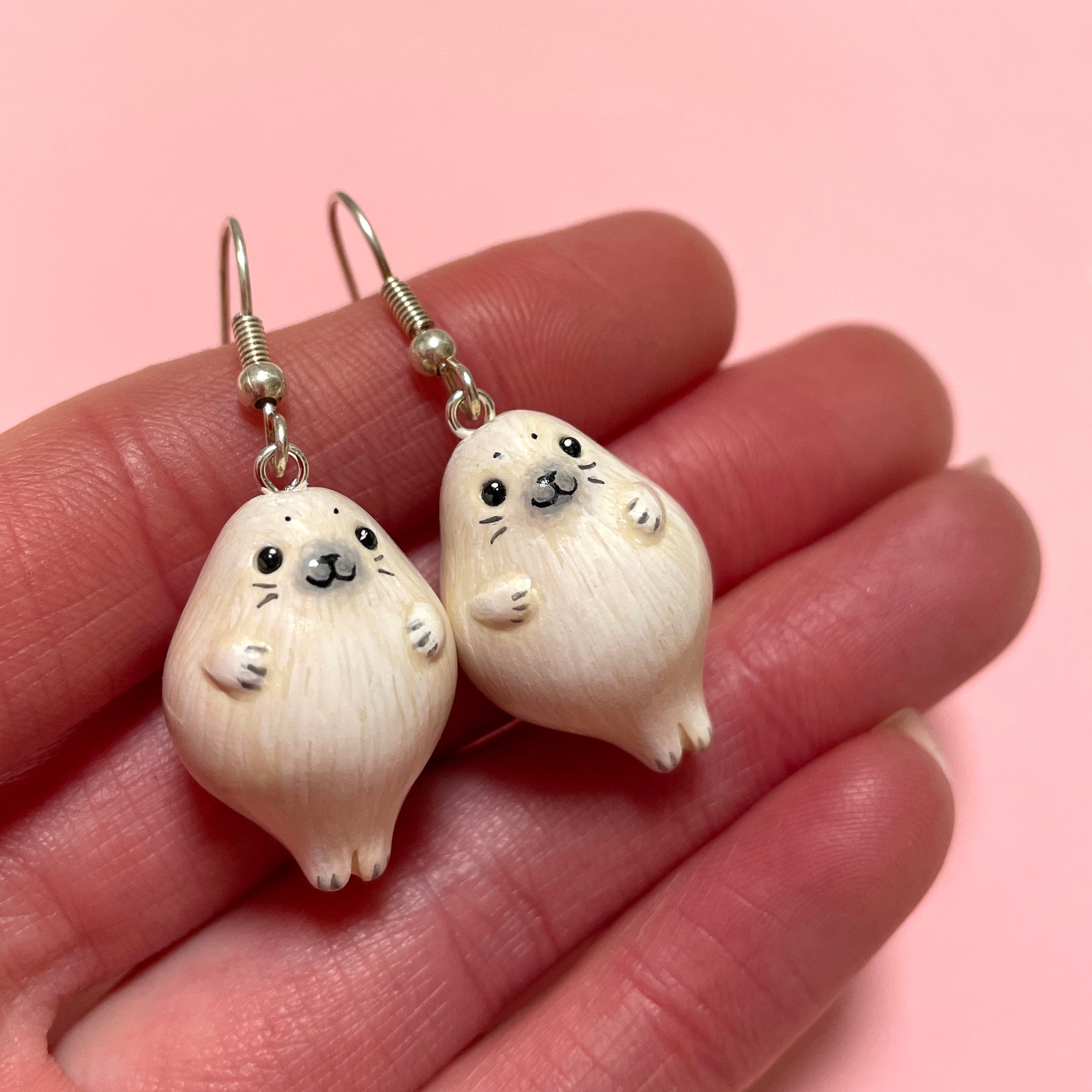 Baby Seal Earrings Fluffy White Seal Charms Cute Seal - Etsy