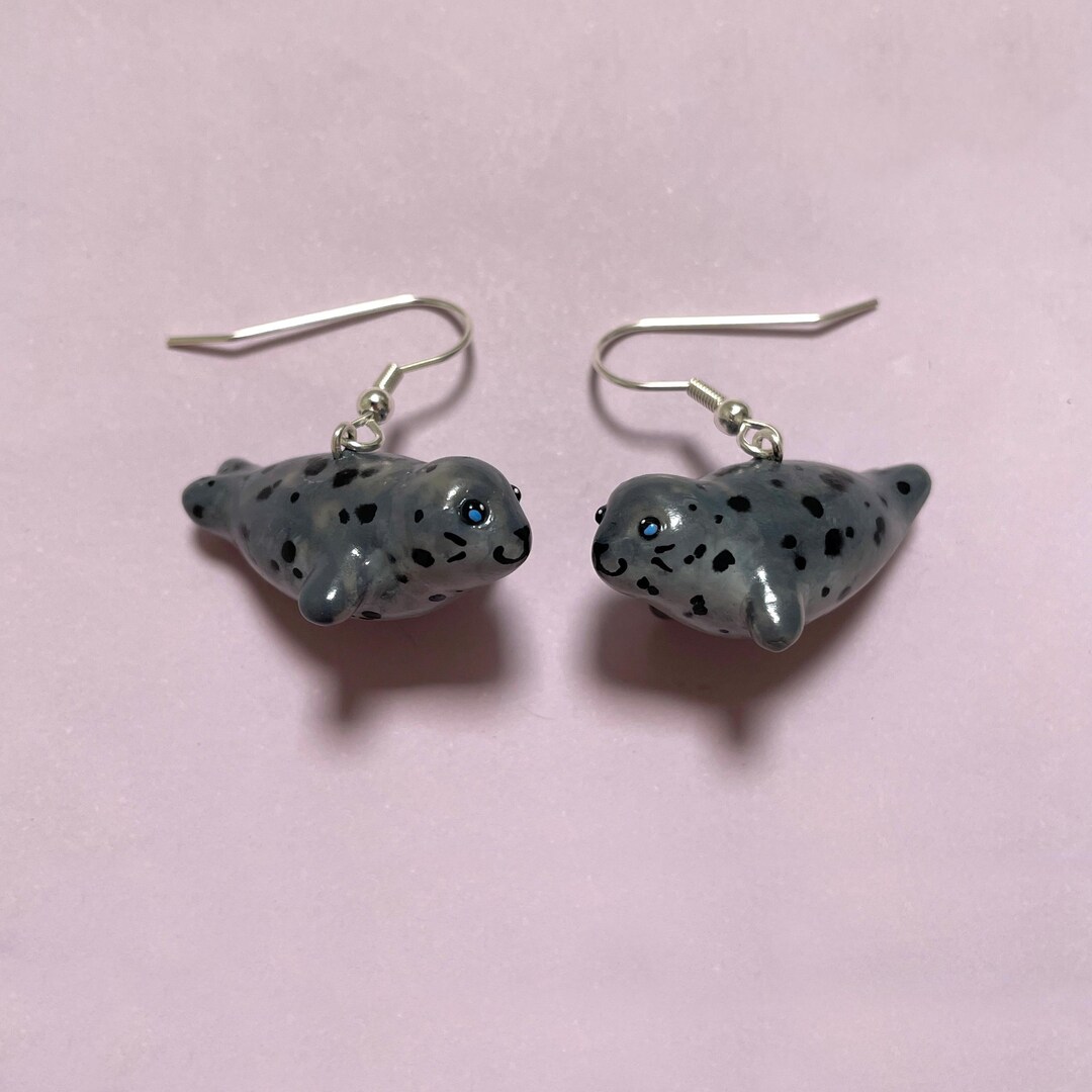 Mini Harbor Seal Earrings, Cute Grey Baby Seal Charms - Etsy