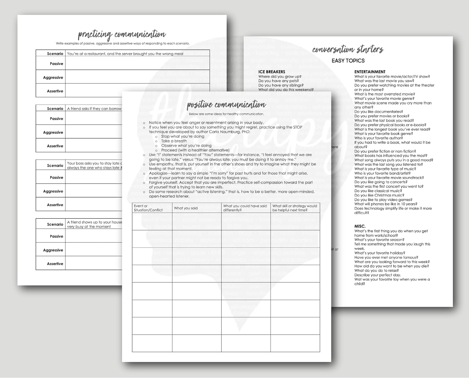 Communication Therapy Journal: Instant Printable Download, Mental ...