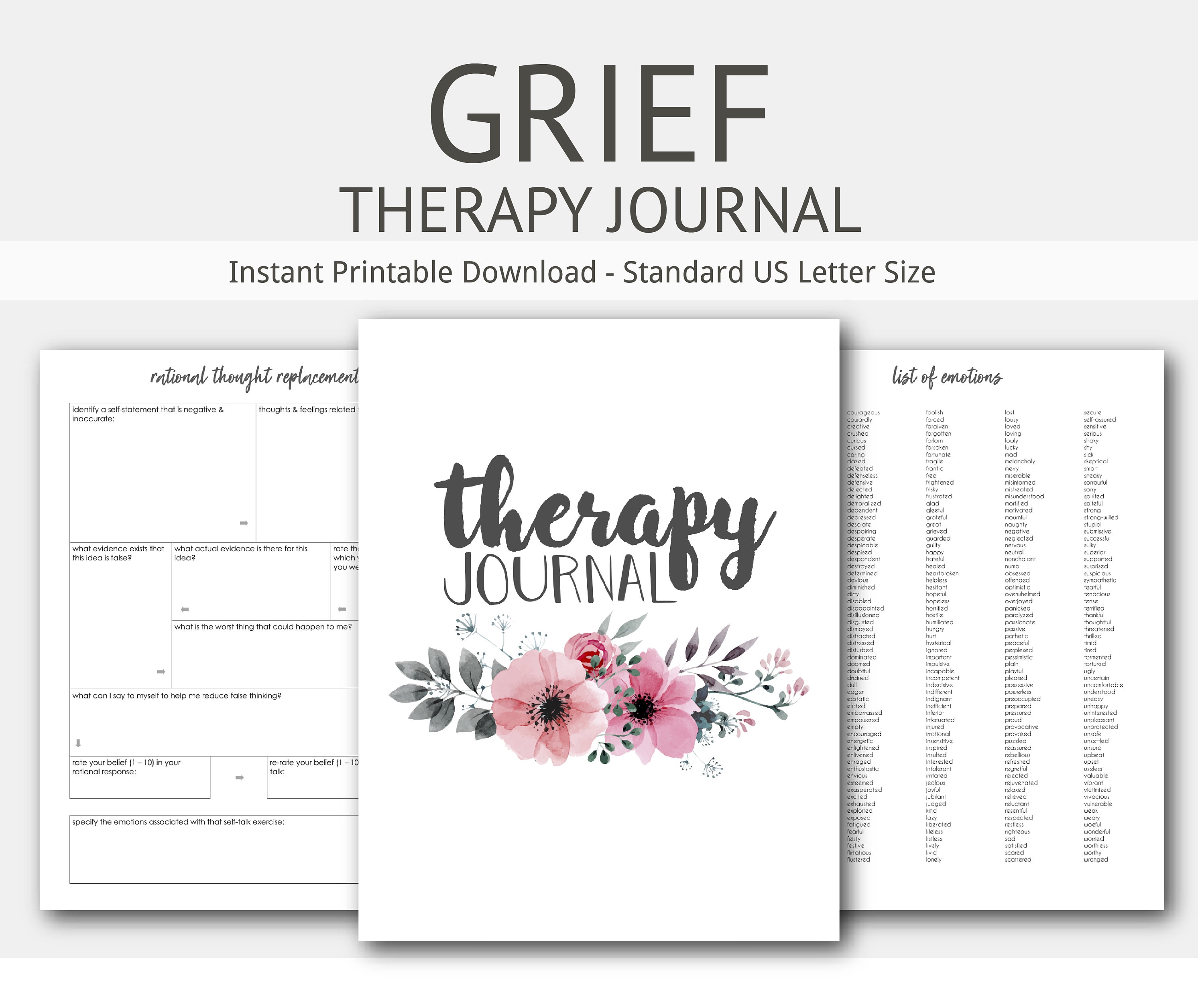 Grief Therapy Journal: Mental Health, Depression, Anxiety, Death, Loss ...
