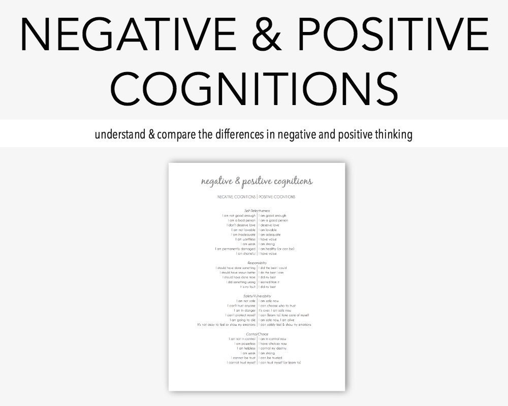 Negative & Positive Cognitions: Mental Health Journal | Etsy