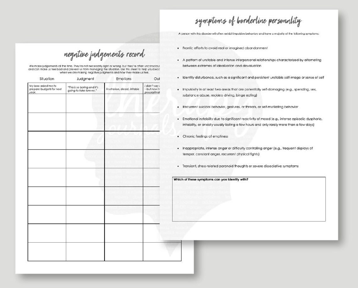 Borderline Personality Disorder Therapy Journal: Mental - Etsy