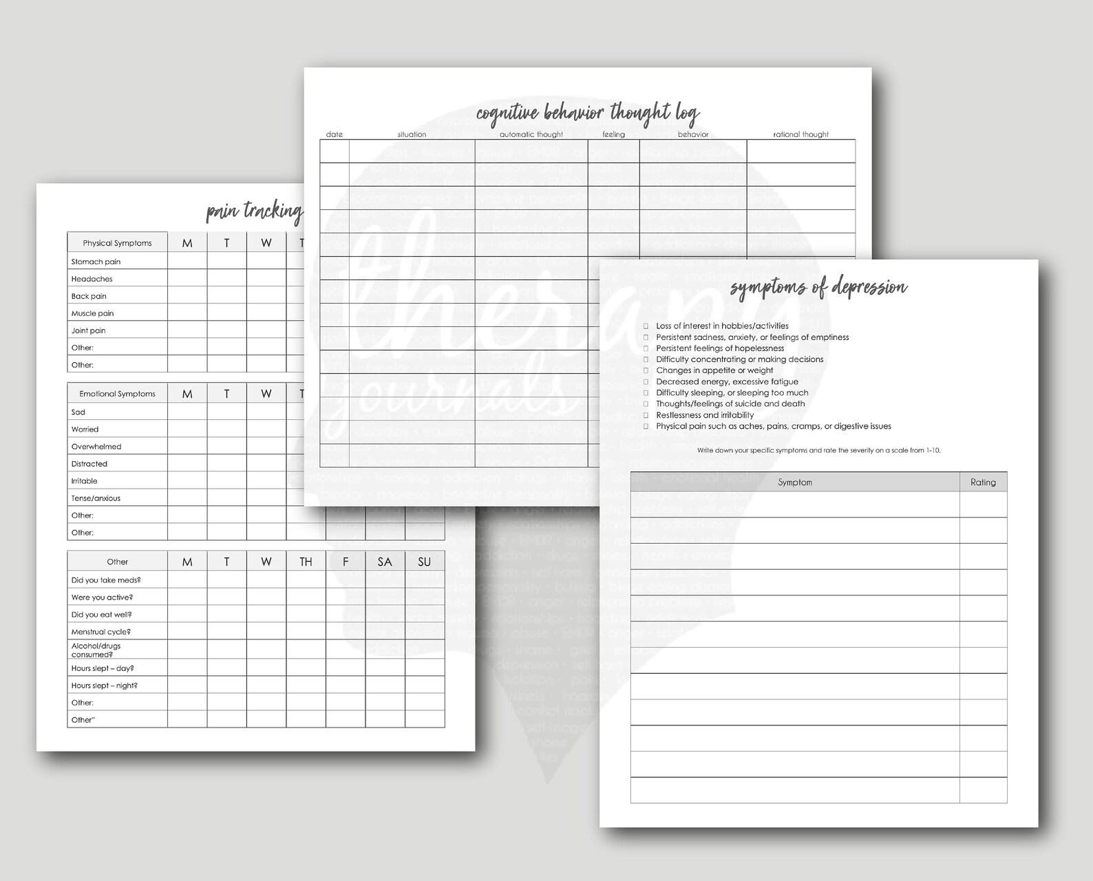 Depression Therapy Journal: Instant Printable Download, Anxiety, Mental ...