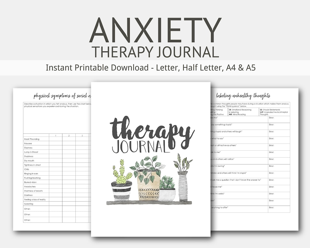 Anxiety Therapy Journal: Instant Printable Download, A4, A5, Mental ...