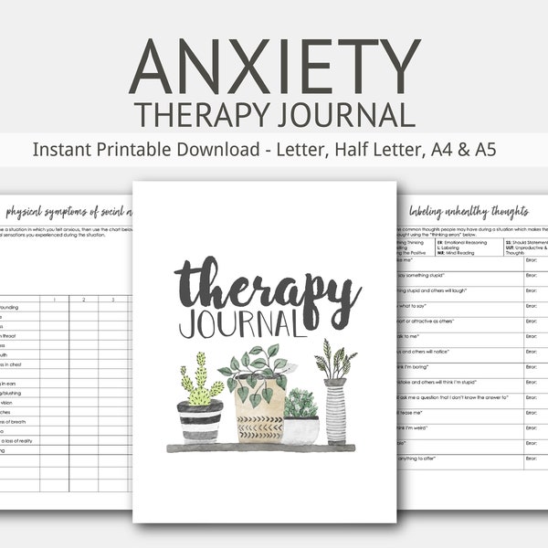 Depression Therapy Journal: Instant Printable Download, Anxiety, Mental ...