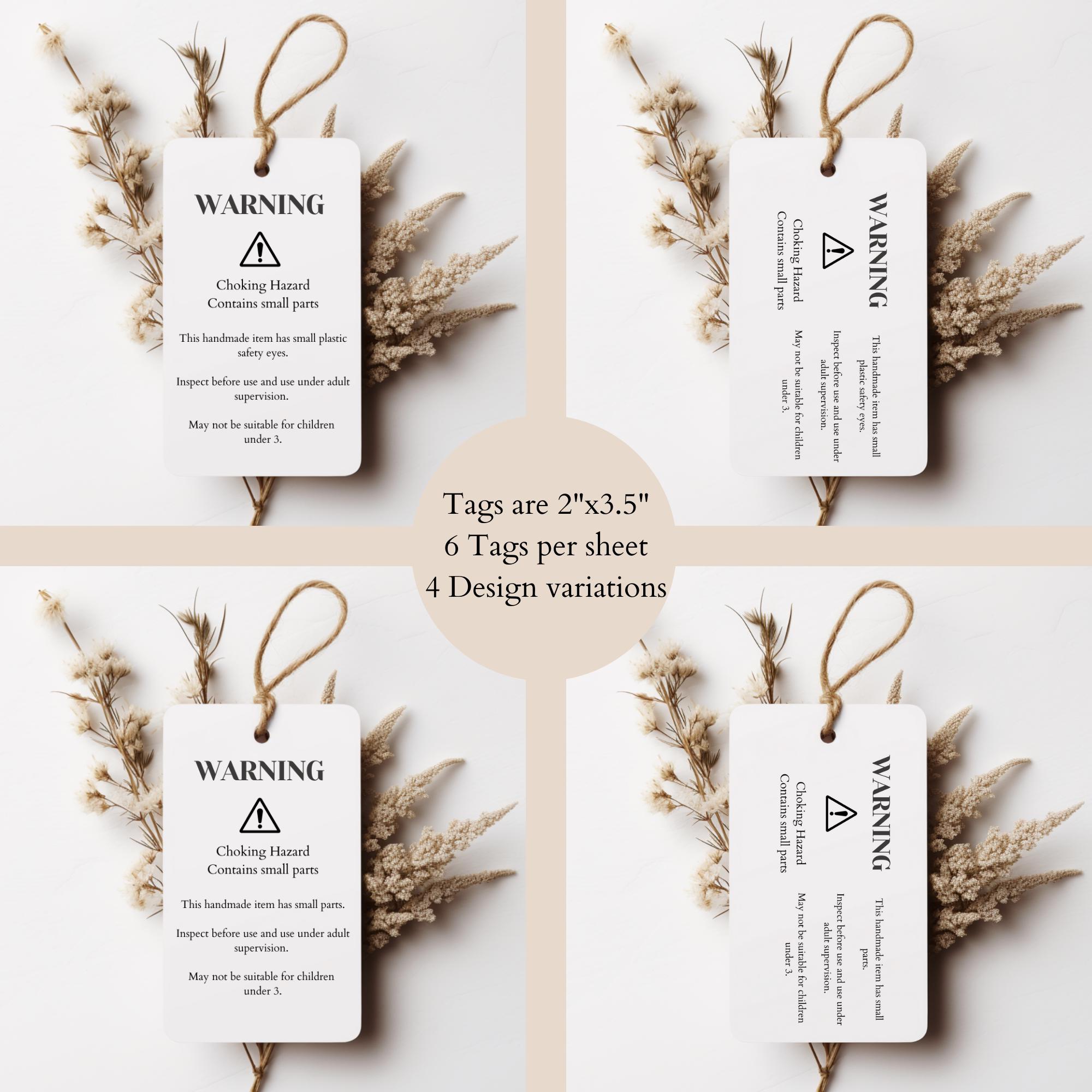 PRINTABLE Safety Warning Tag, Plastic Eyes and Parts Choking Hazard ...