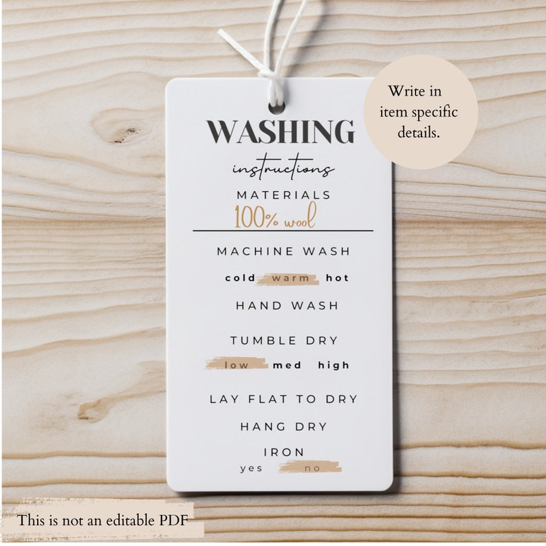 PRINTABLE Care Tags Label, Washing Instructions, Care Card, Clothing ...