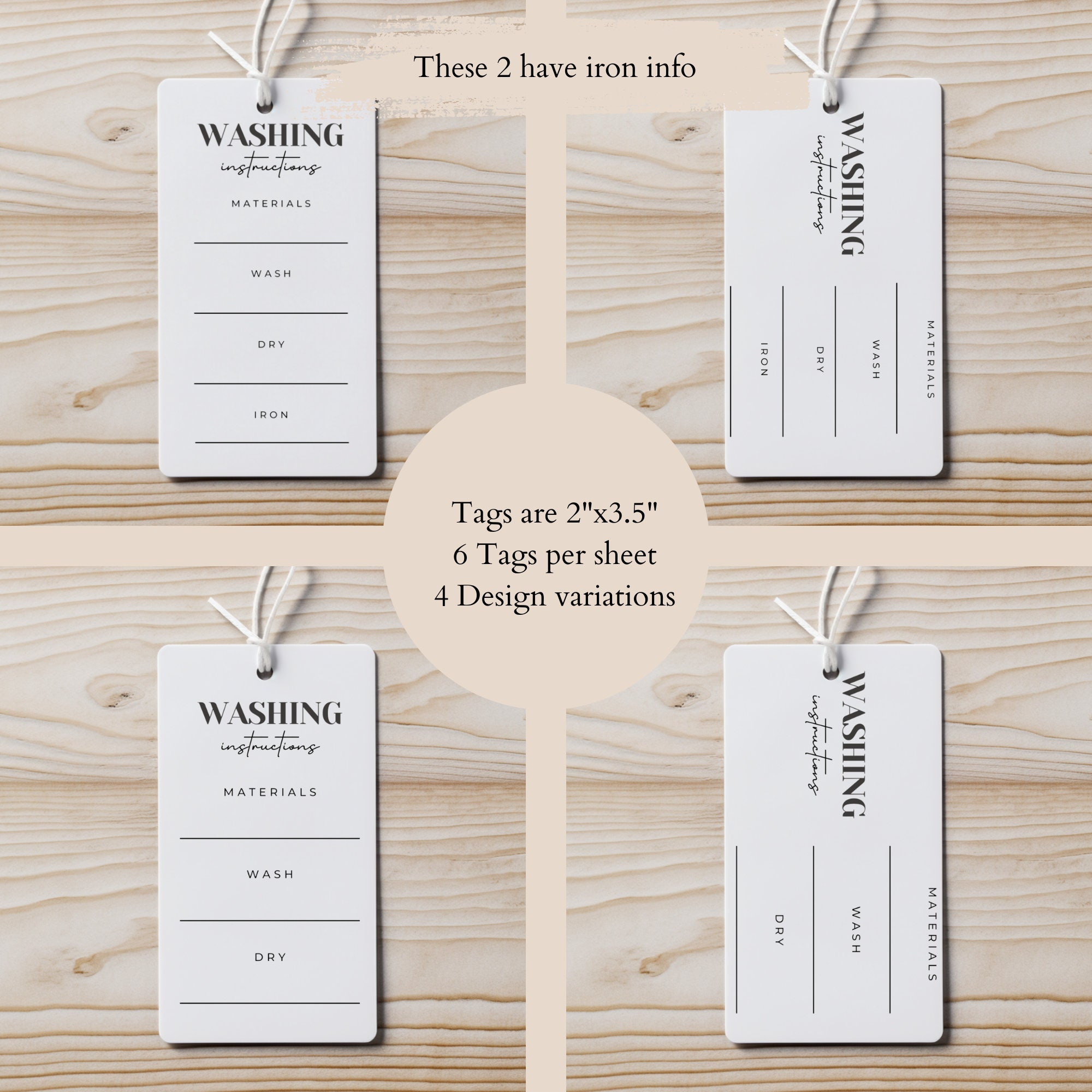 PRINTABLE PDF Care Tags Label, Washing Instructions Care Card, Clothing ...
