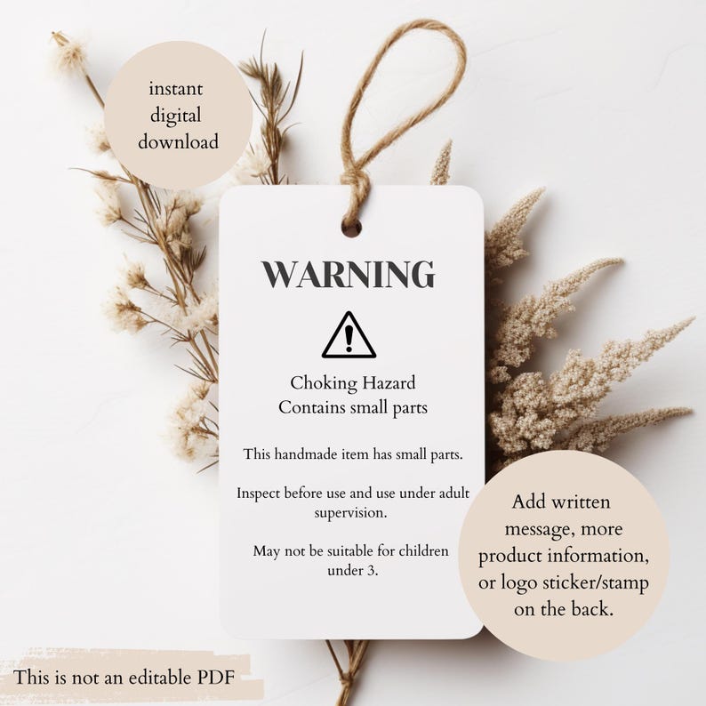 PRINTABLE Safety Warning Tag, Plastic Eyes and Parts Choking Hazard ...
