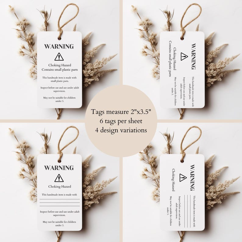 Printable Safety Warning Tag Plastic Eyes Nose Parts Choking Hazard ...