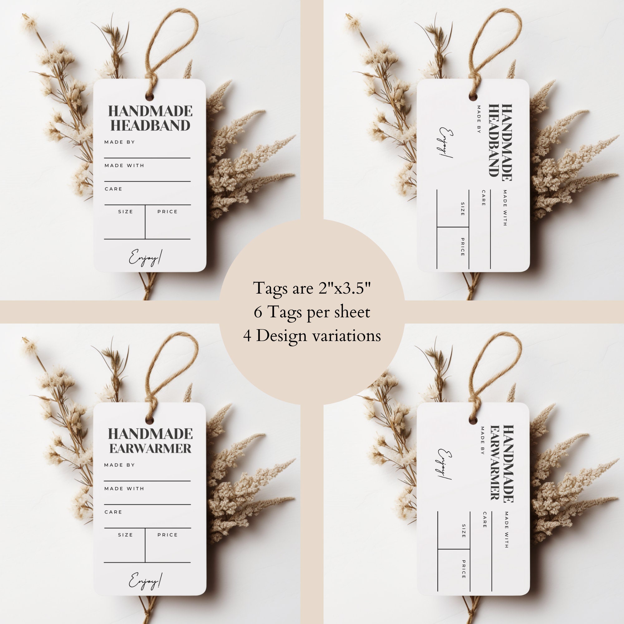 PRINTABLE Price Tags for Handmade Headbands Earwarmers, Knit or Crochet ...