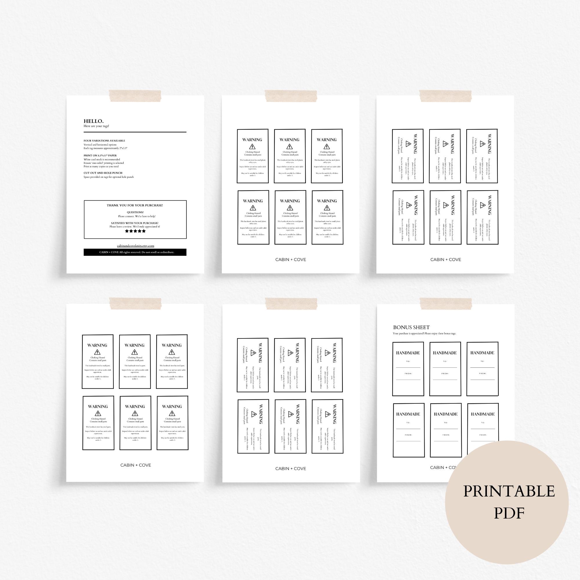 PRINTABLE Safety Warning Tag, Plastic Eyes and Parts Choking Hazard ...