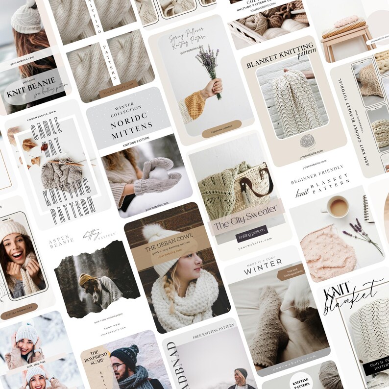 50 Knitting Pattern Pinterest Templates: Canva Editable (digital ...