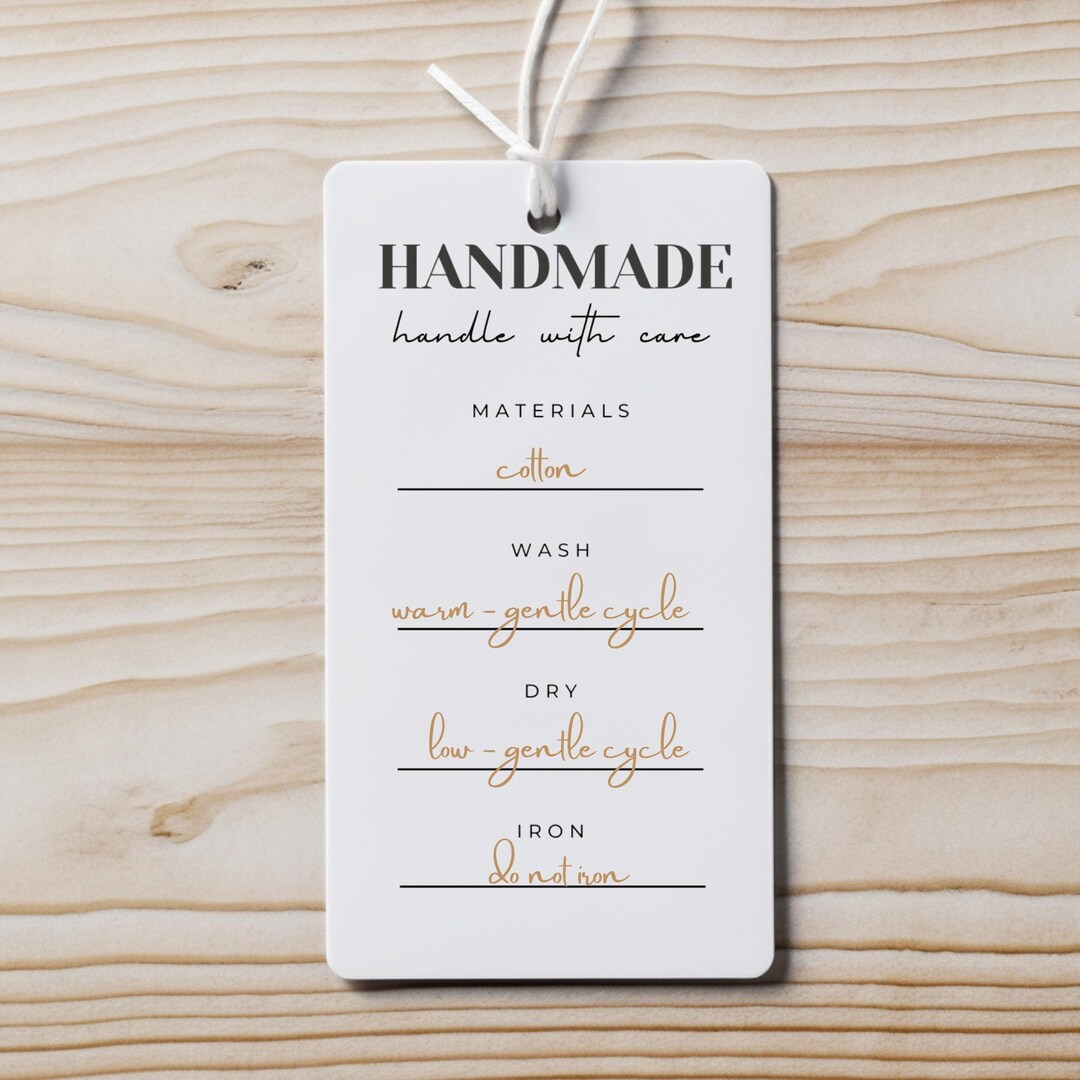 PRINTABLE PDF Care Tags, Handmade Product Label, Washing Instructions ...