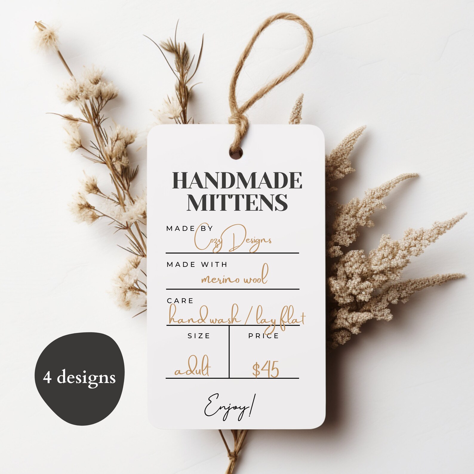 PRINTABLE Price Tags for Handmade Mittens Gloves, Product Display Tag ...