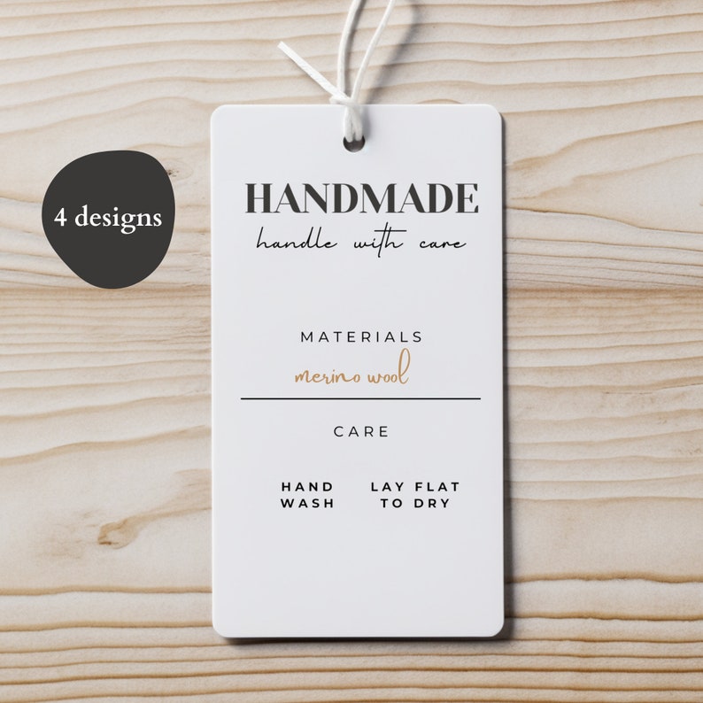 PRINTABLE PDF Care Tags, Handmade Product Label, Washing Instructions ...