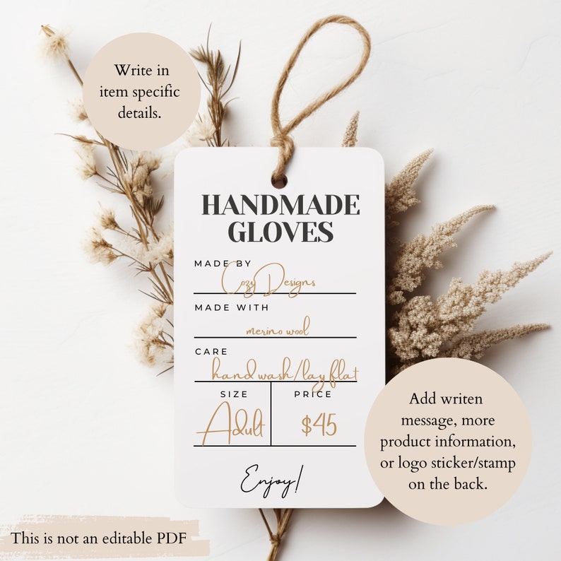 PRINTABLE Price Tags for Handmade Mittens Gloves, Product Display Tag ...