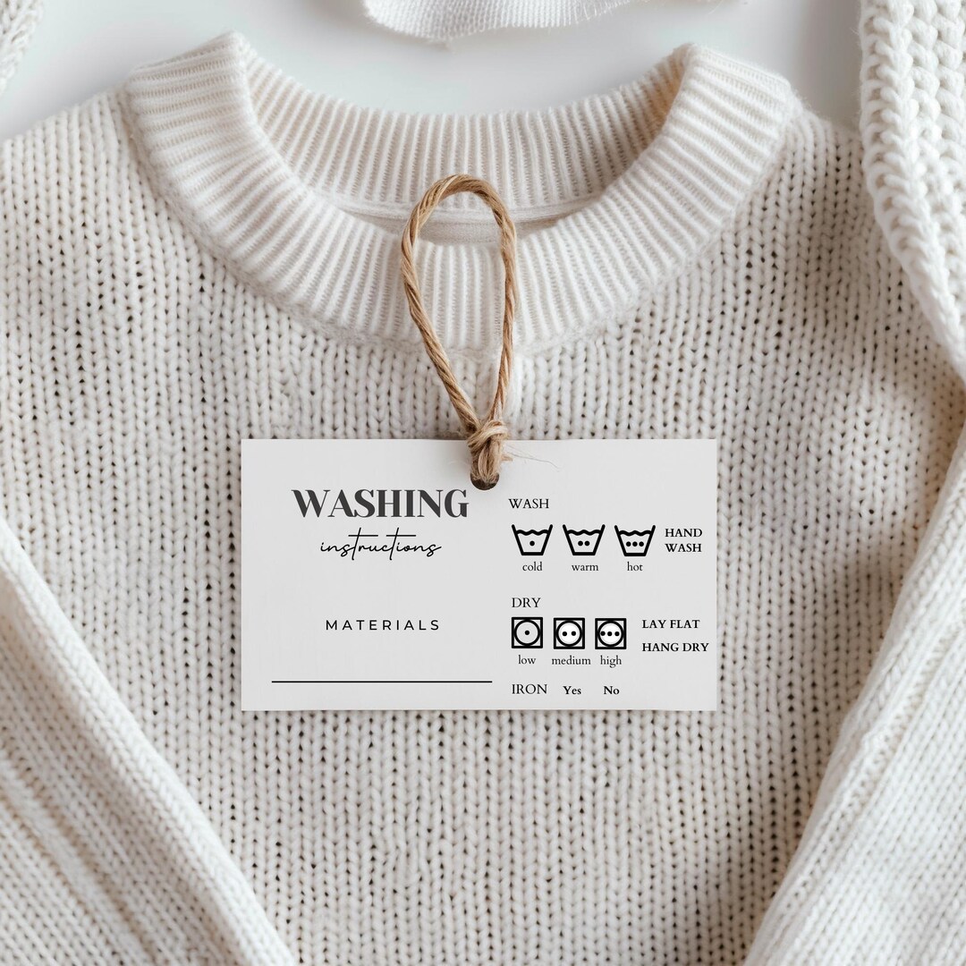 Washing Instructions Tag for Small Business Minimalist Laundry Label ...