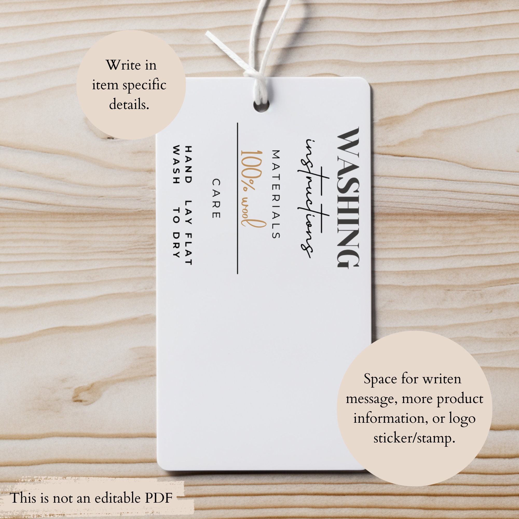 PRINTABLE PDF Care Tags Label, Washing Instructions, Care Card ...