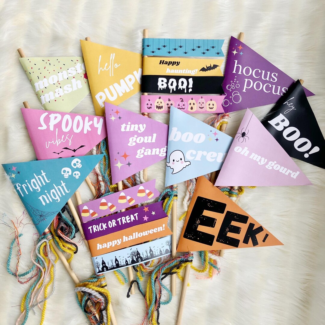 PRINTABLE Halloween Decor Pennant Flags, Halloween Photo Prop Signs for ...