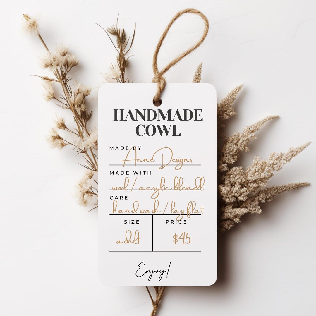 Printable Tags for Handmade Cowl Product Display Scarves Price Care ...