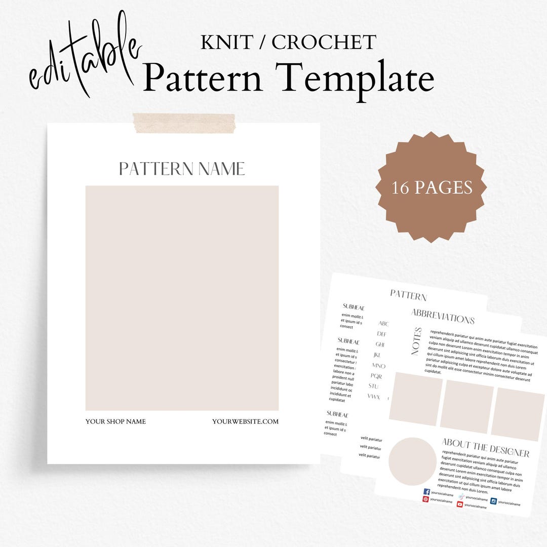 Editable Knitting Crochet Pattern Template Customizable Canva Template ...