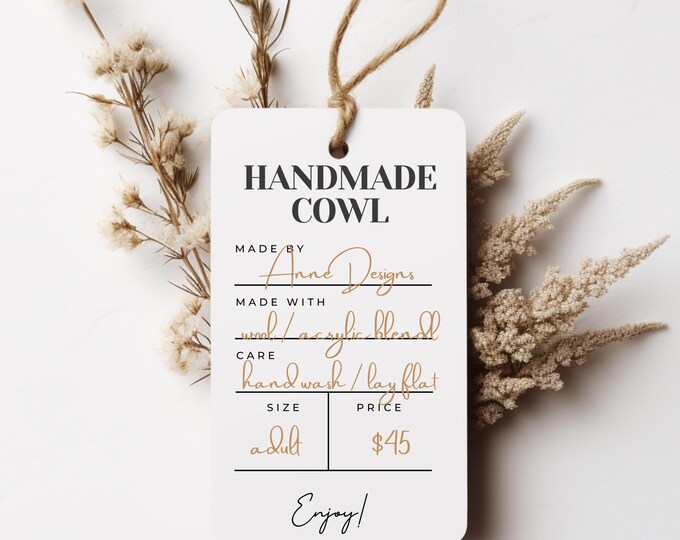 PRINTABLE Cowl Tags Price Labels for Crocheted or Knit Handmade Cowls ...