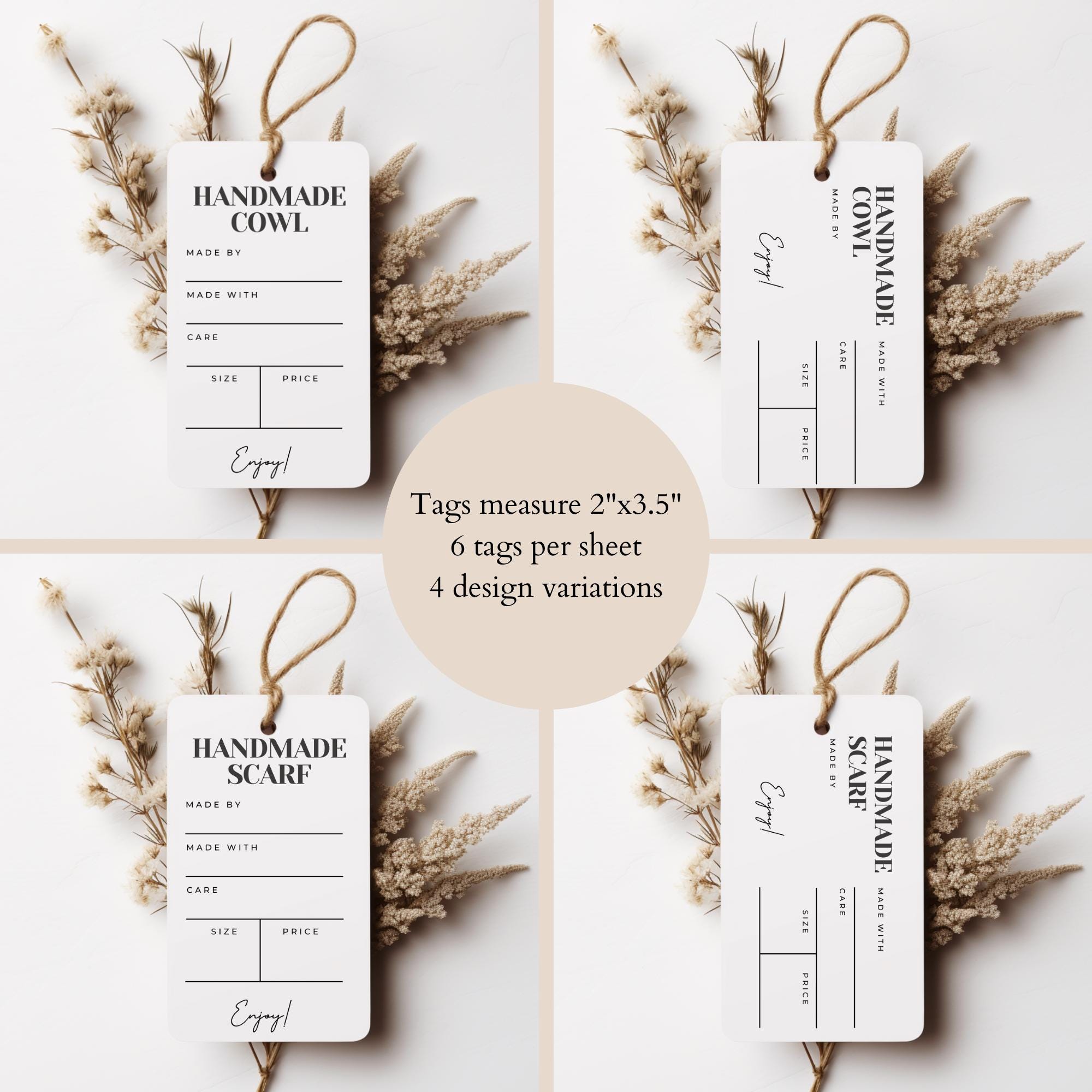 Printable Tags for Handmade Cowl Product Display Scarves Price Care ...