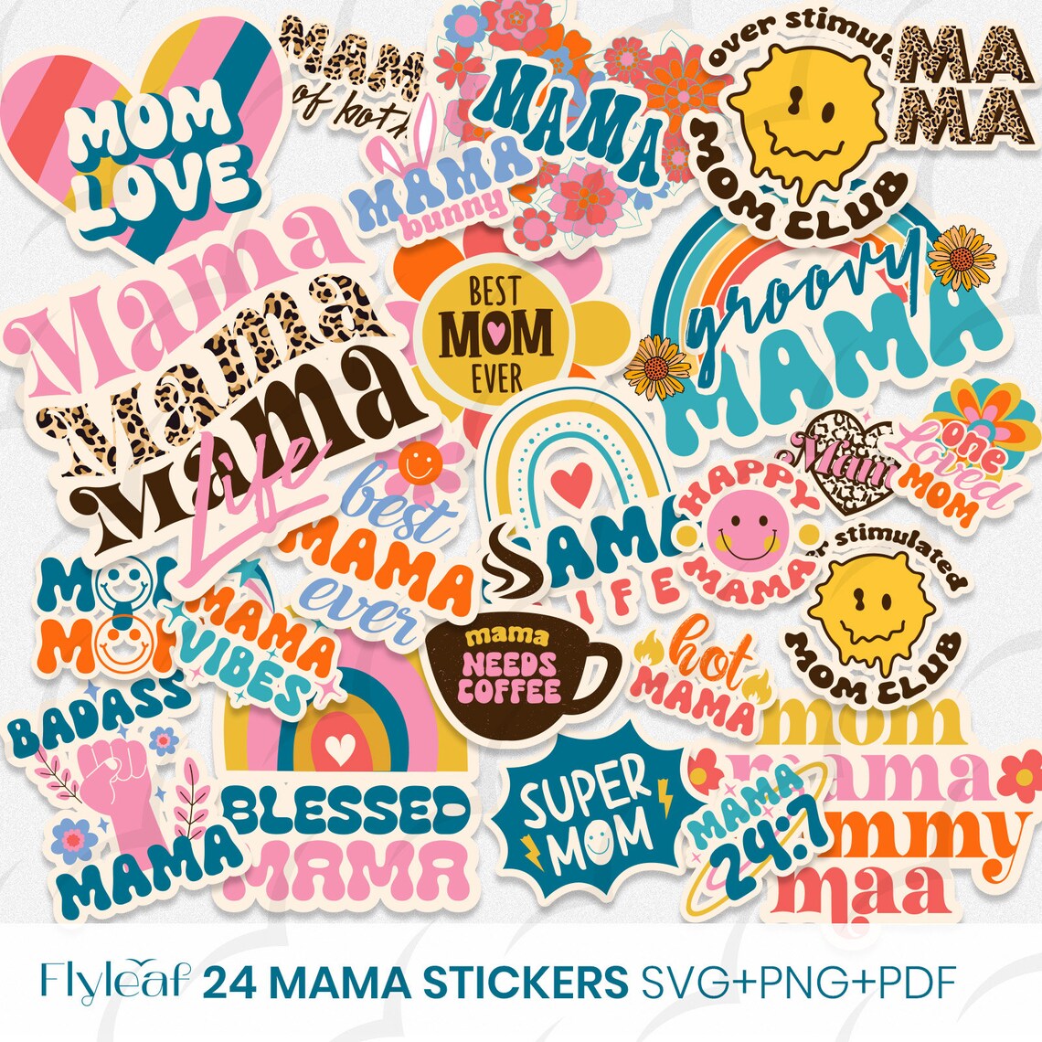 Mama Boho Printable Stickers, Mom Stickers, Mom SVG Bundle 24 PNG ...