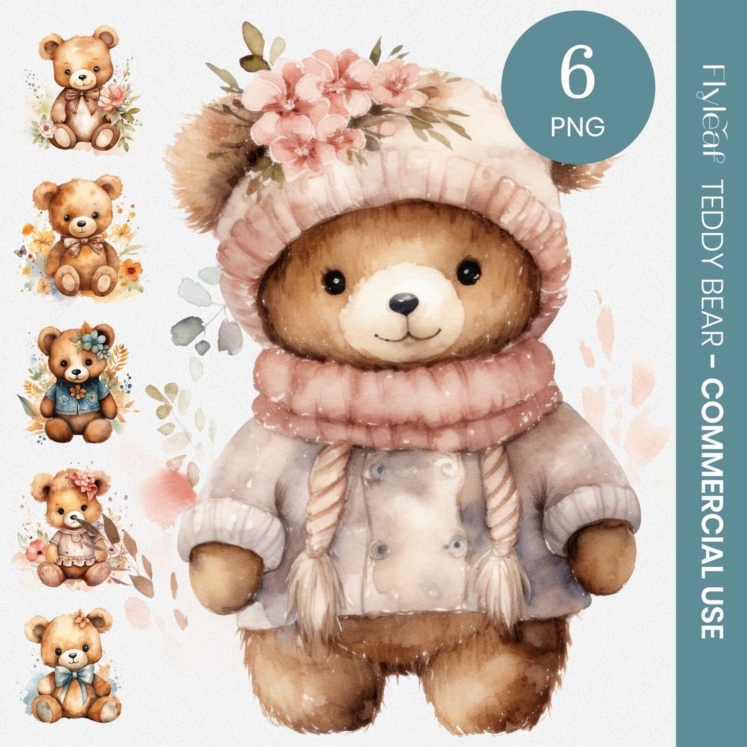 Watercolor Teddy Bear Clipart, Vintage Teddy Bear, Cute Teddy ...