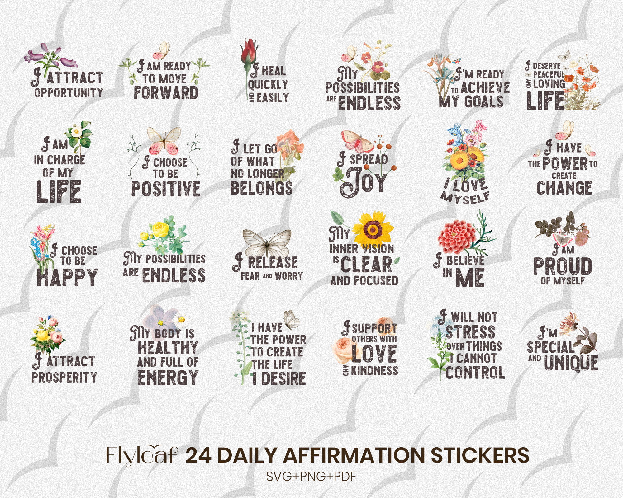 Daily Affirmation Stickers, 24 Digital Stickers SVG Bundle, PNG ...