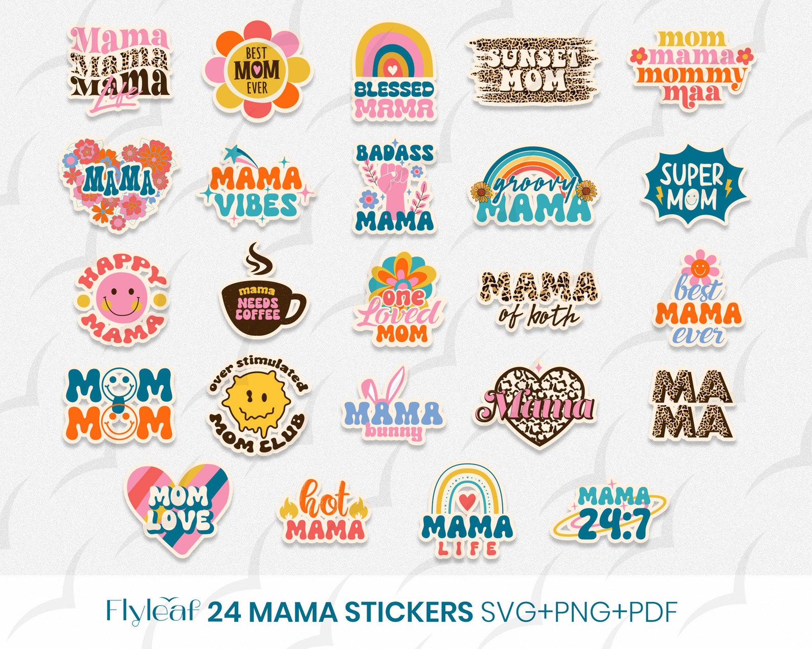 Mama Boho Printable Stickers, Mom Stickers, Mom SVG Bundle 24 PNG ...