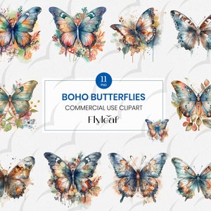 Boho Butterfly PNG Bundle for Commercial Use, 11 Butterfly Clipart ...