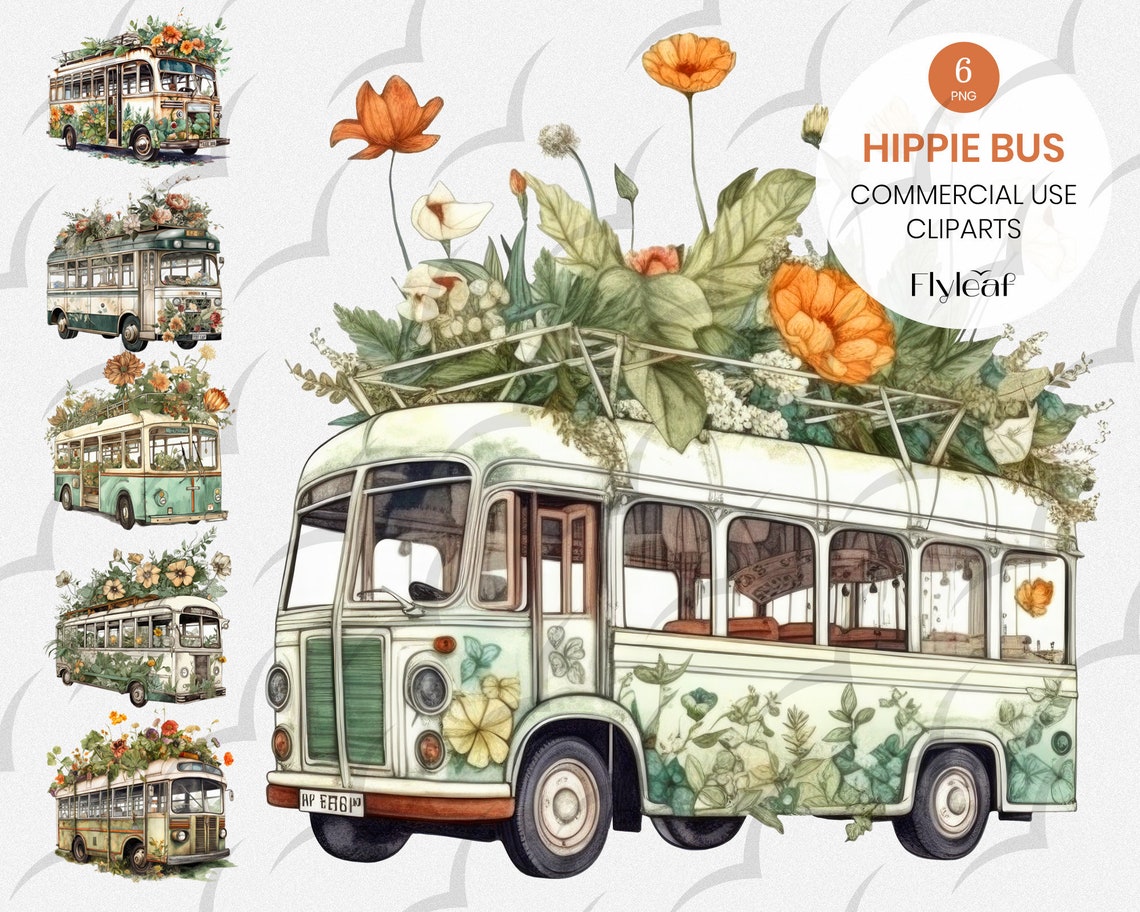 Hippie Bus Png Vintage Bus PNG Bundle High Resolution Floral - Etsy
