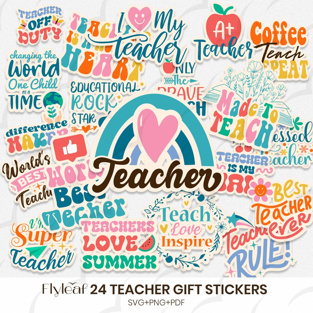 Teacher SVG Bundle, 24 Retro Stickers Bundle, Love Teacher Svg, Teacher ...