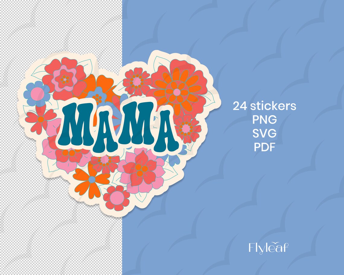 Mama Boho Printable Stickers, Mom Stickers, Mom SVG Bundle 24 PNG ...