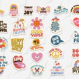 Hippie Stickers, 24 Boho Digital Stickers SVG Bundle, PNG Printable ...