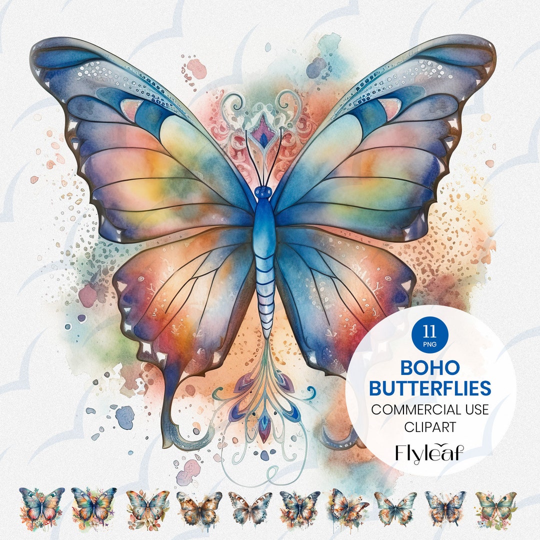 Boho Butterfly PNG Bundle for Commercial Use, 11 Butterfly Clipart ...