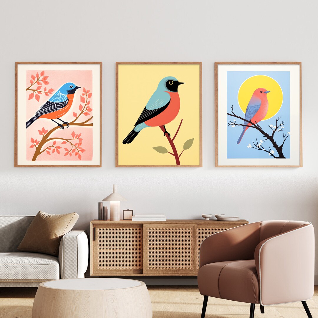 Bird Wall Art Set of of 3 Printable Art, Trendy Prints, Colorful Art ...