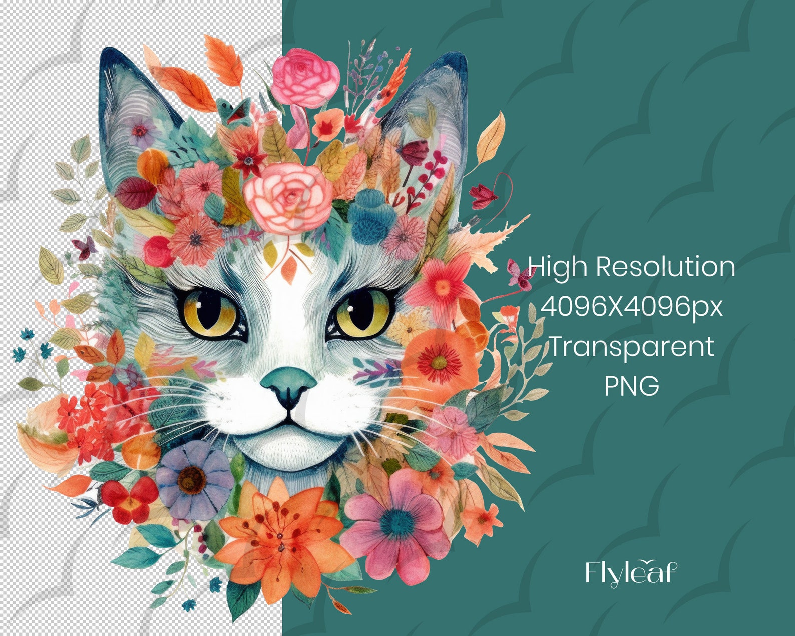 Floral Cats Clipart Watercolor Fantasy Kitten Clipart Kawaii - Etsy