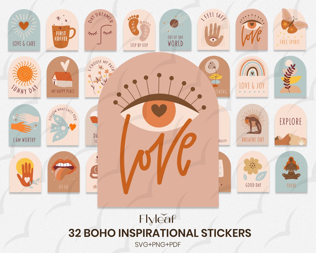 Boho Digital Stickers SVG Bundle 32 PNG Printable Stickers - Etsy
