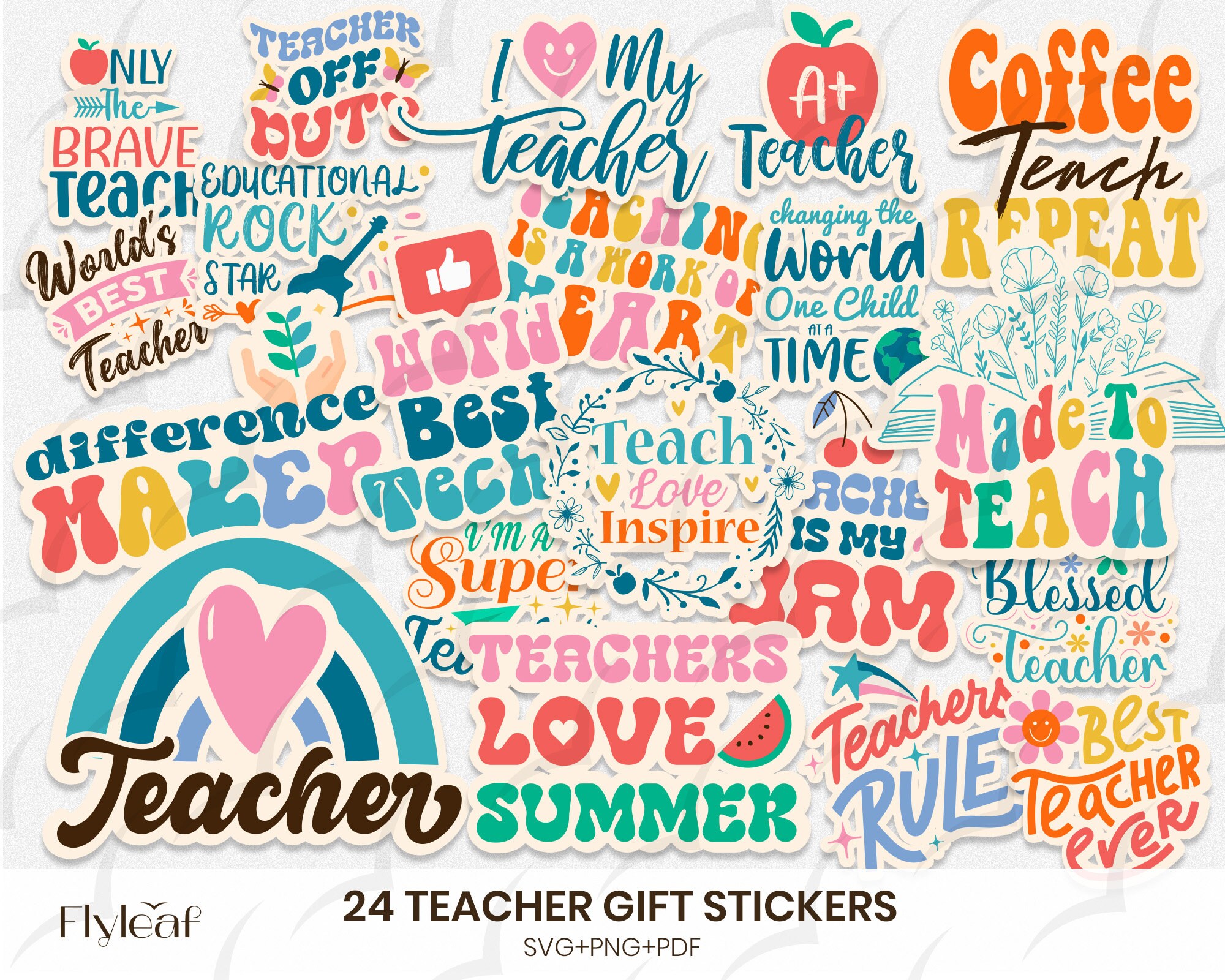 Teacher SVG Bundle 24 Retro Stickers Bundle Love Teacher - Etsy UK