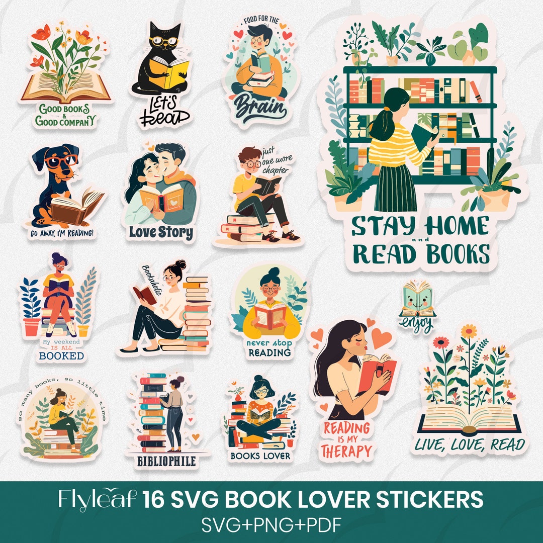 Book Lover Stickers, SVG Stickers, Printable Stickers, Print and Cut ...