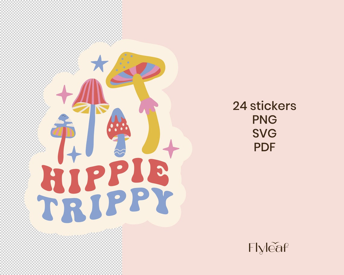Hippie Stickers, 24 Boho Digital Stickers SVG Bundle, PNG Printable ...